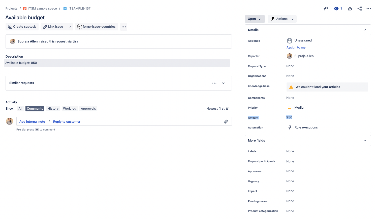 Monthly budget calculation using Automation.