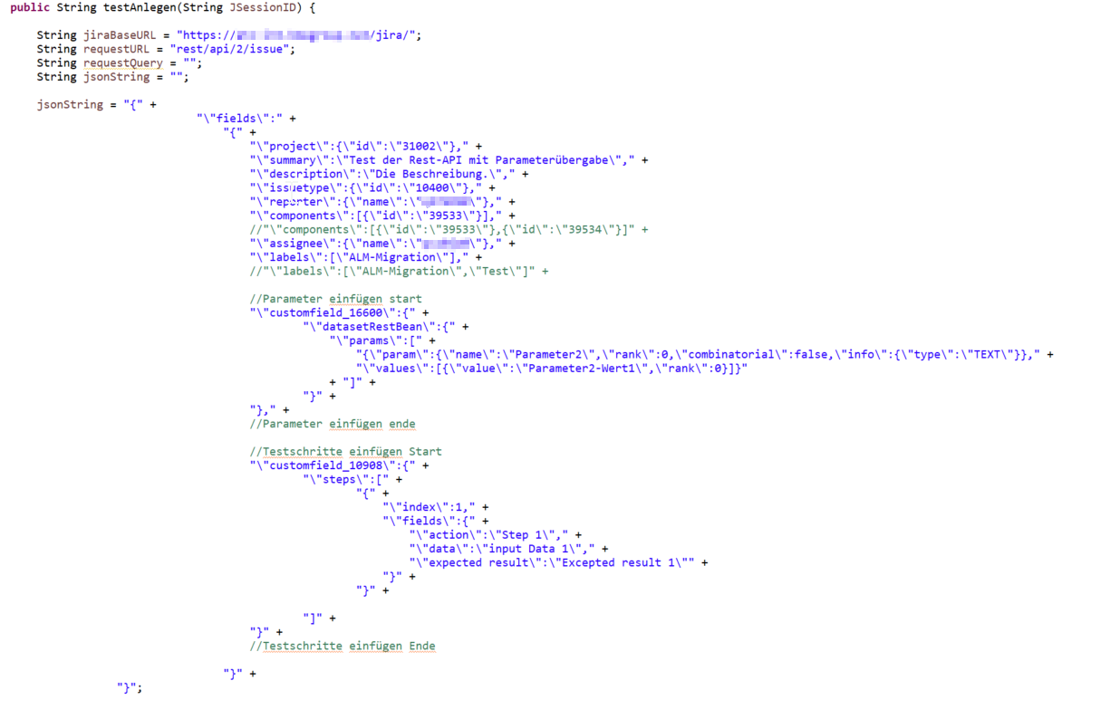 How to create a jira issue (type: test) with param...