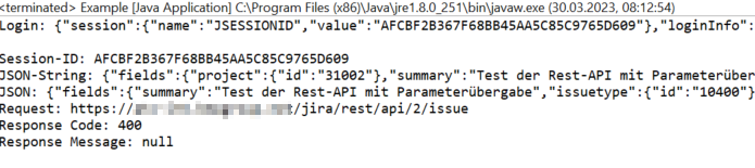How to create a jira issue (type: test) with param...
