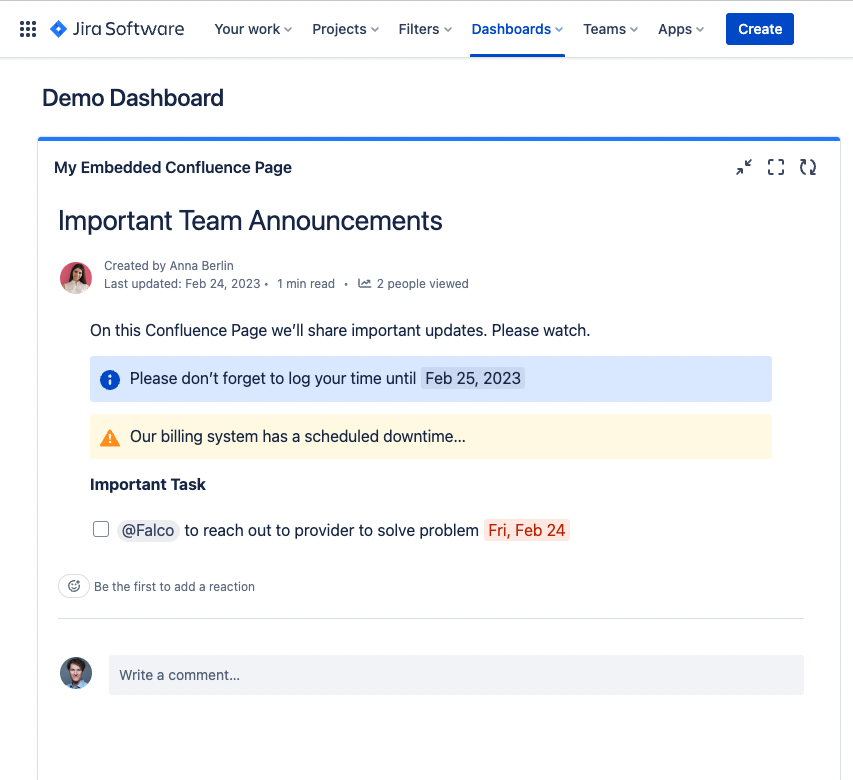 Getting a confluence page gadget to be used in Jir...