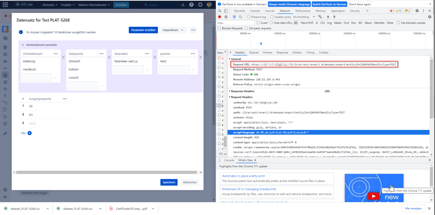 How to create a jira issue (type: test) with param...