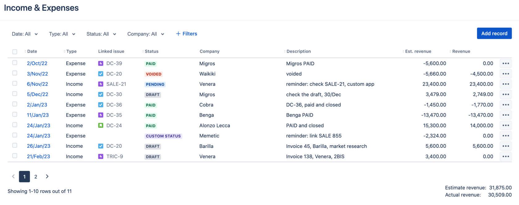 New: accounting of income and expenses in CRM for ... - Atlassian Community
