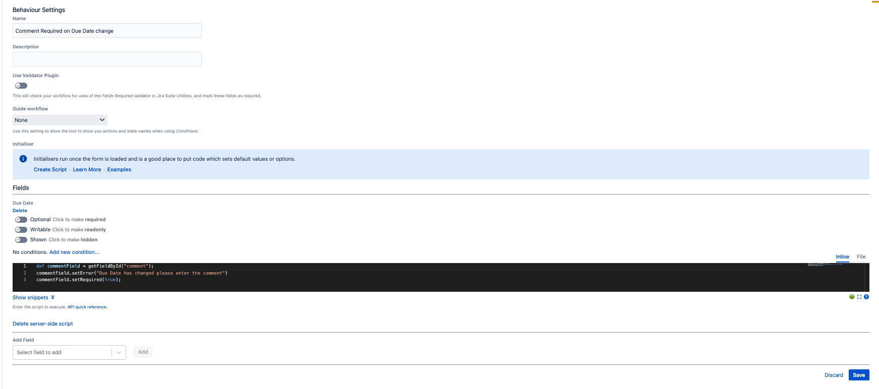 Solved: Script Runner Behavior - Require comment on Due Da...