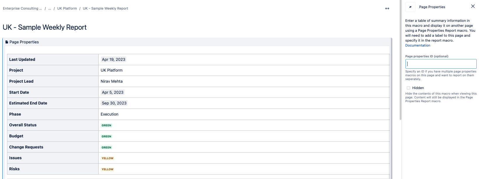 Confluence Project Management Dashboards