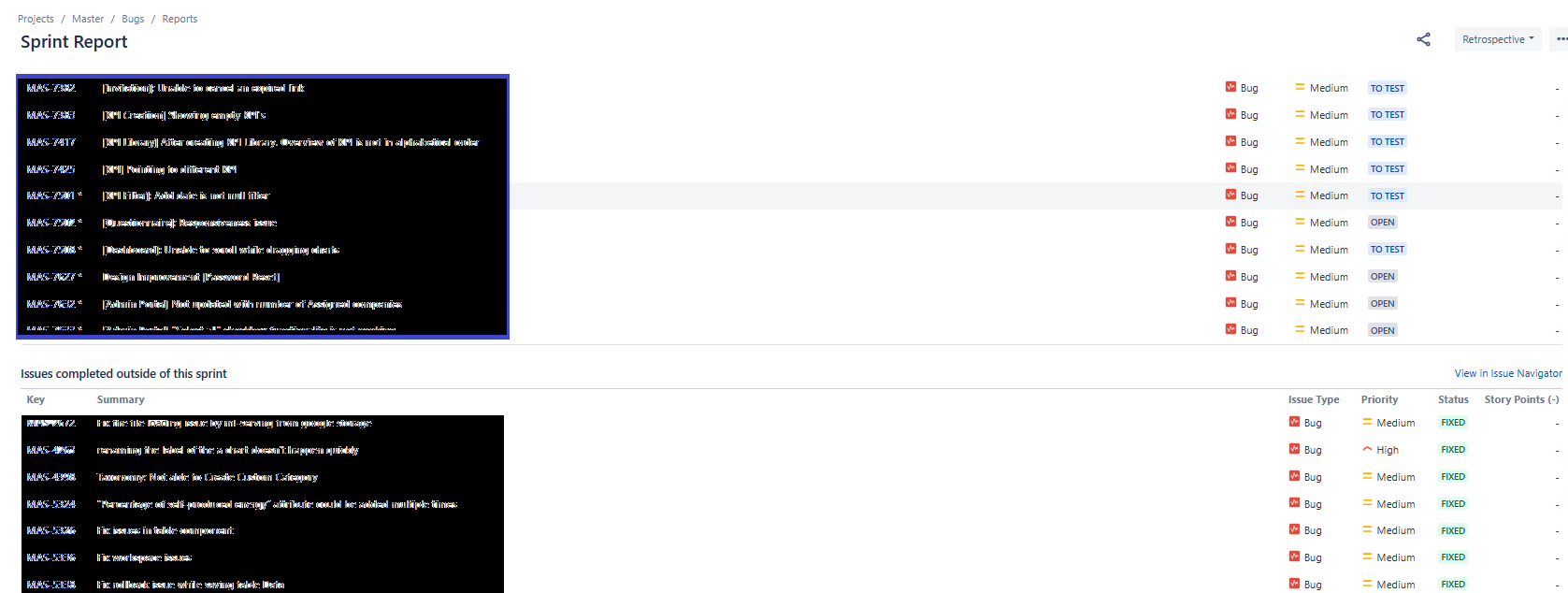 Why are done tasks from previous sprint still list...
