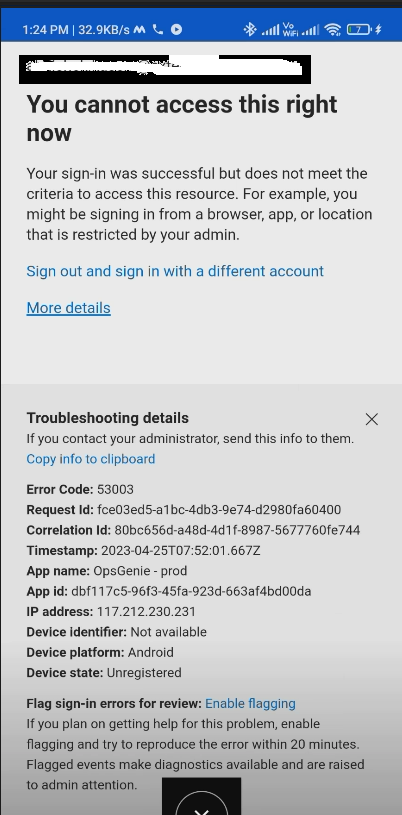 Getting this error message while login to Opsgenie...