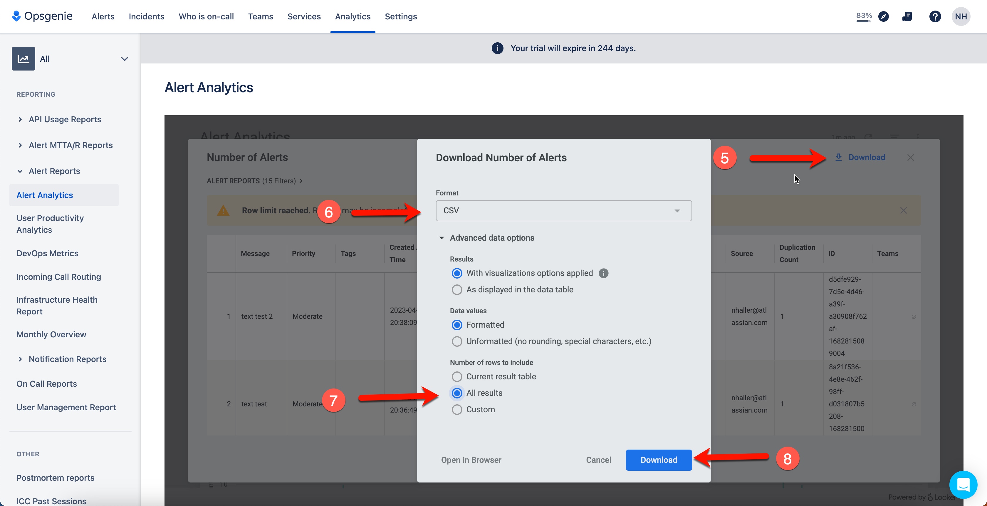 How to export report with list of all alerts recei...