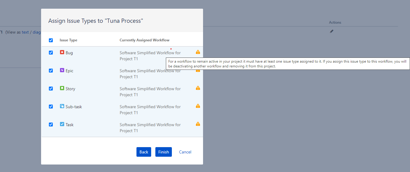 A caution symbol is shown when adding issues to my...