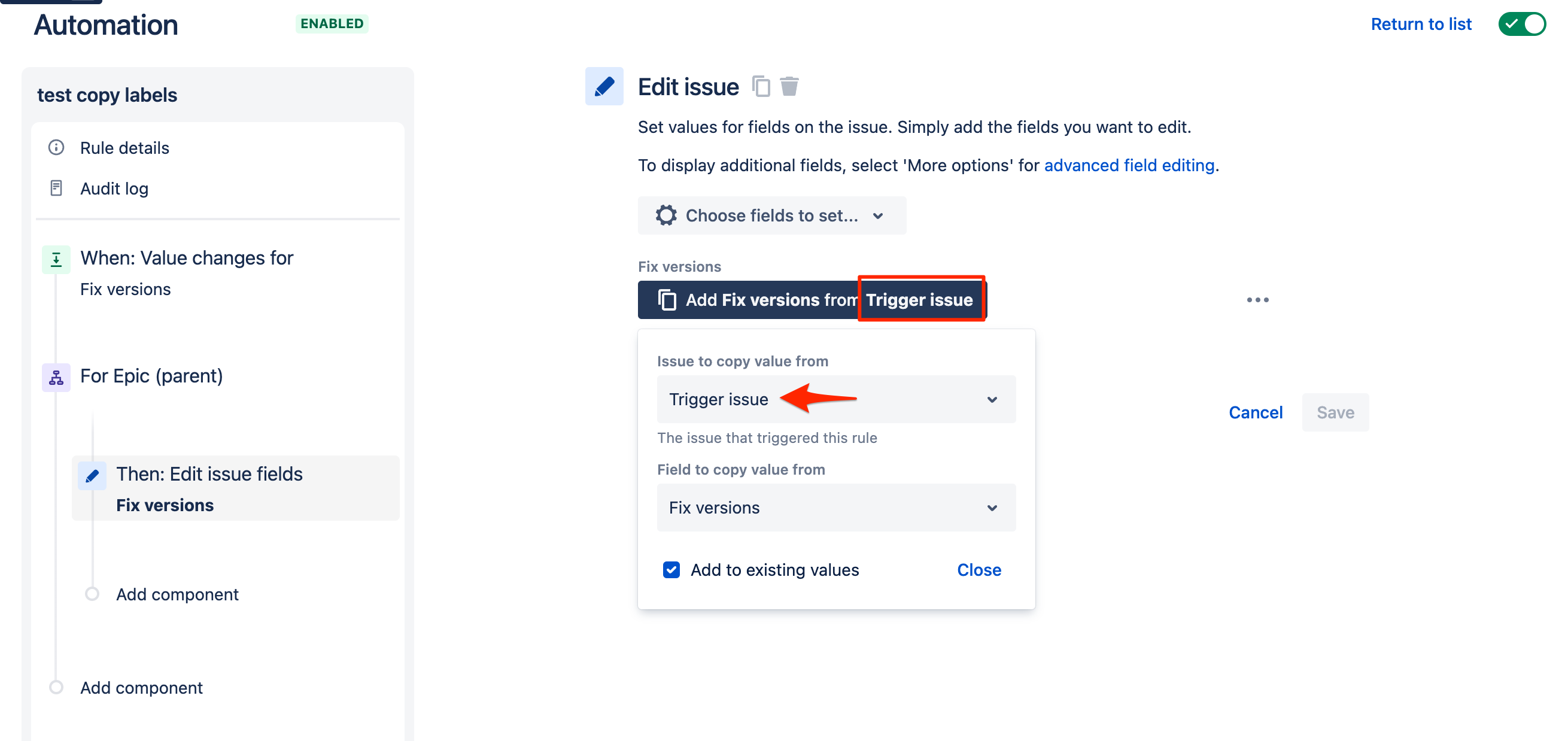 Solved: Jira automation: copy fixversion to parent