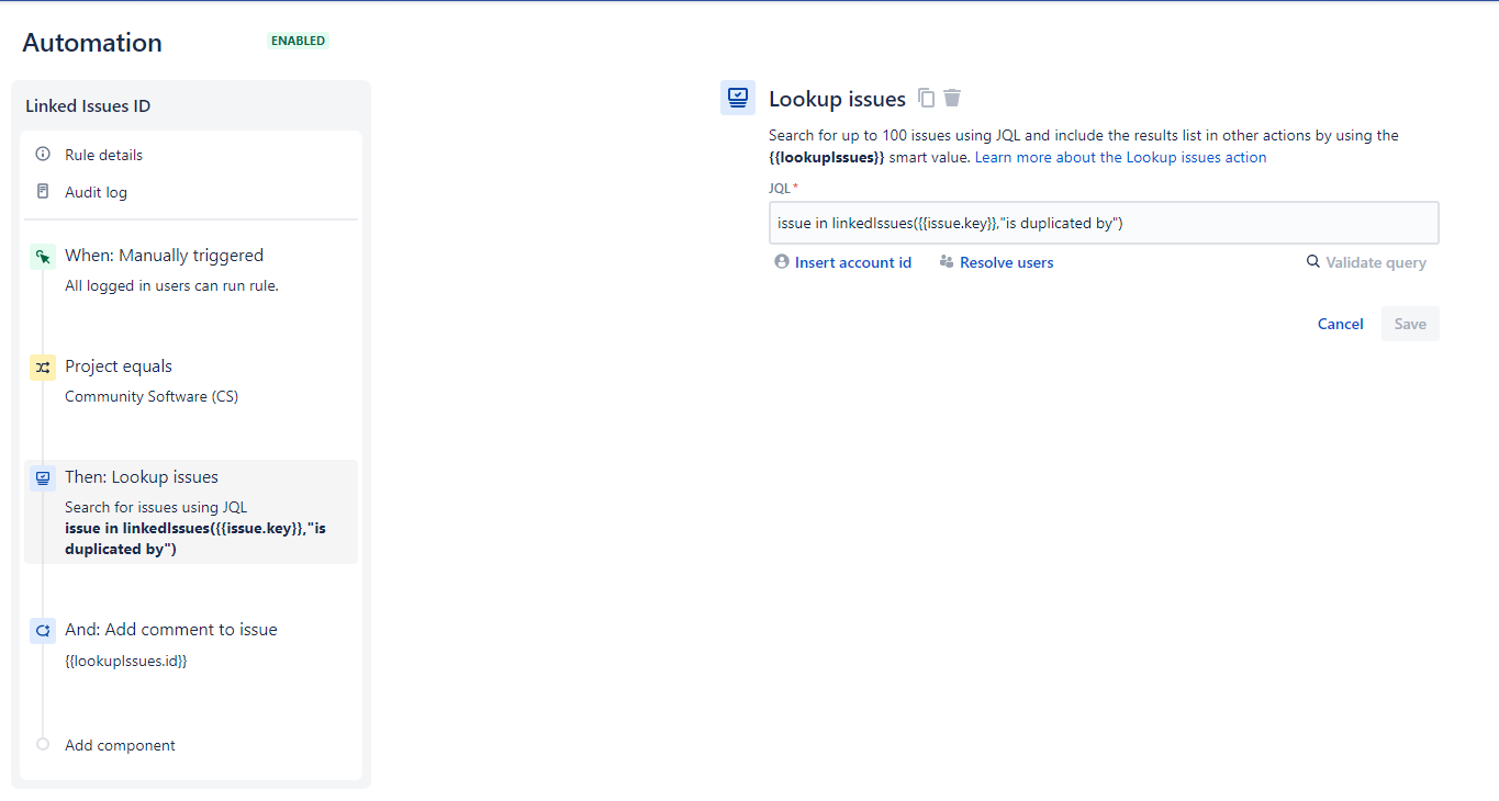 Solved: Smart value to access issue.id of the linked issue...