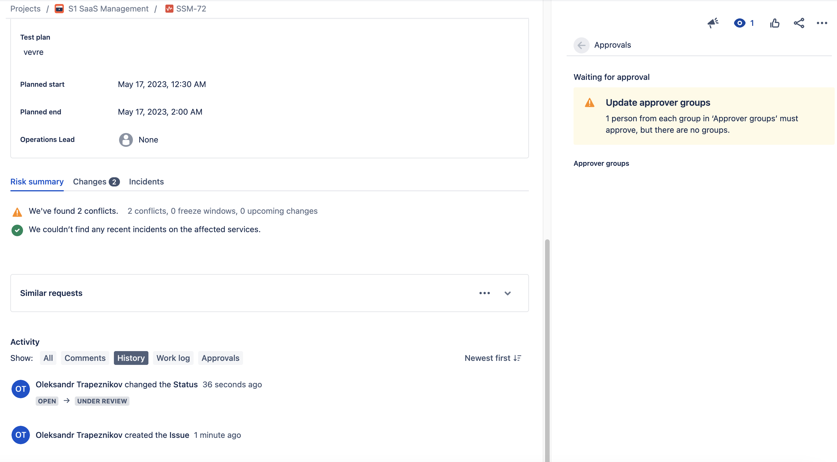 JSM Service Change Approver group not populated wh...