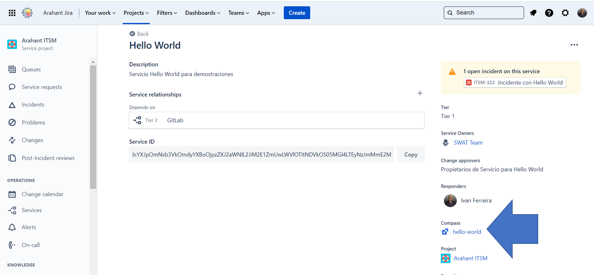 Compass + Jira Service Management