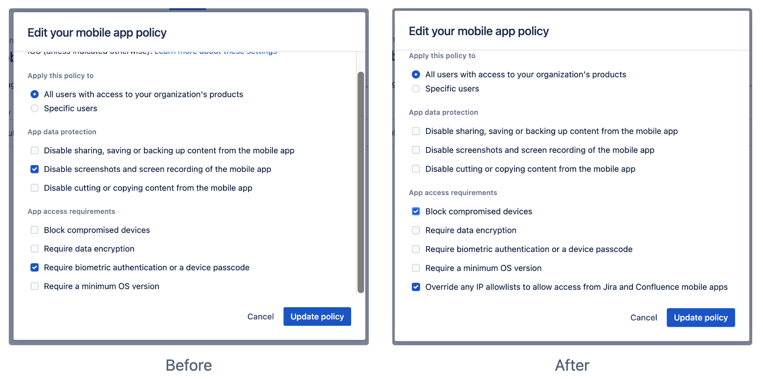 Control security with flexible mobile app settings (Override IP allowlists)
