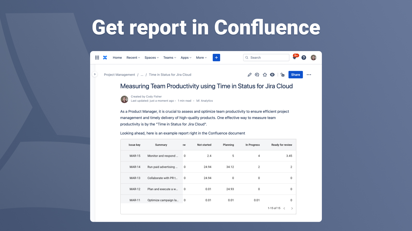 Confluence Page Status Report