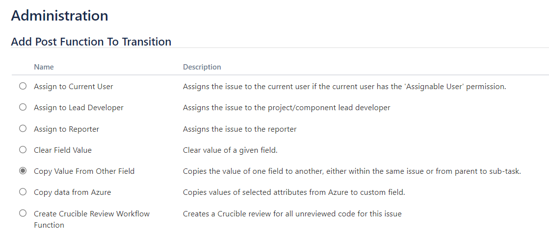Workflow transition post function: copy field opti...