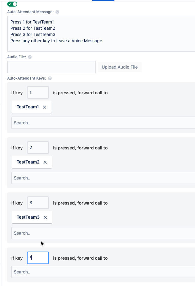A way to set the team for incoming call options se...