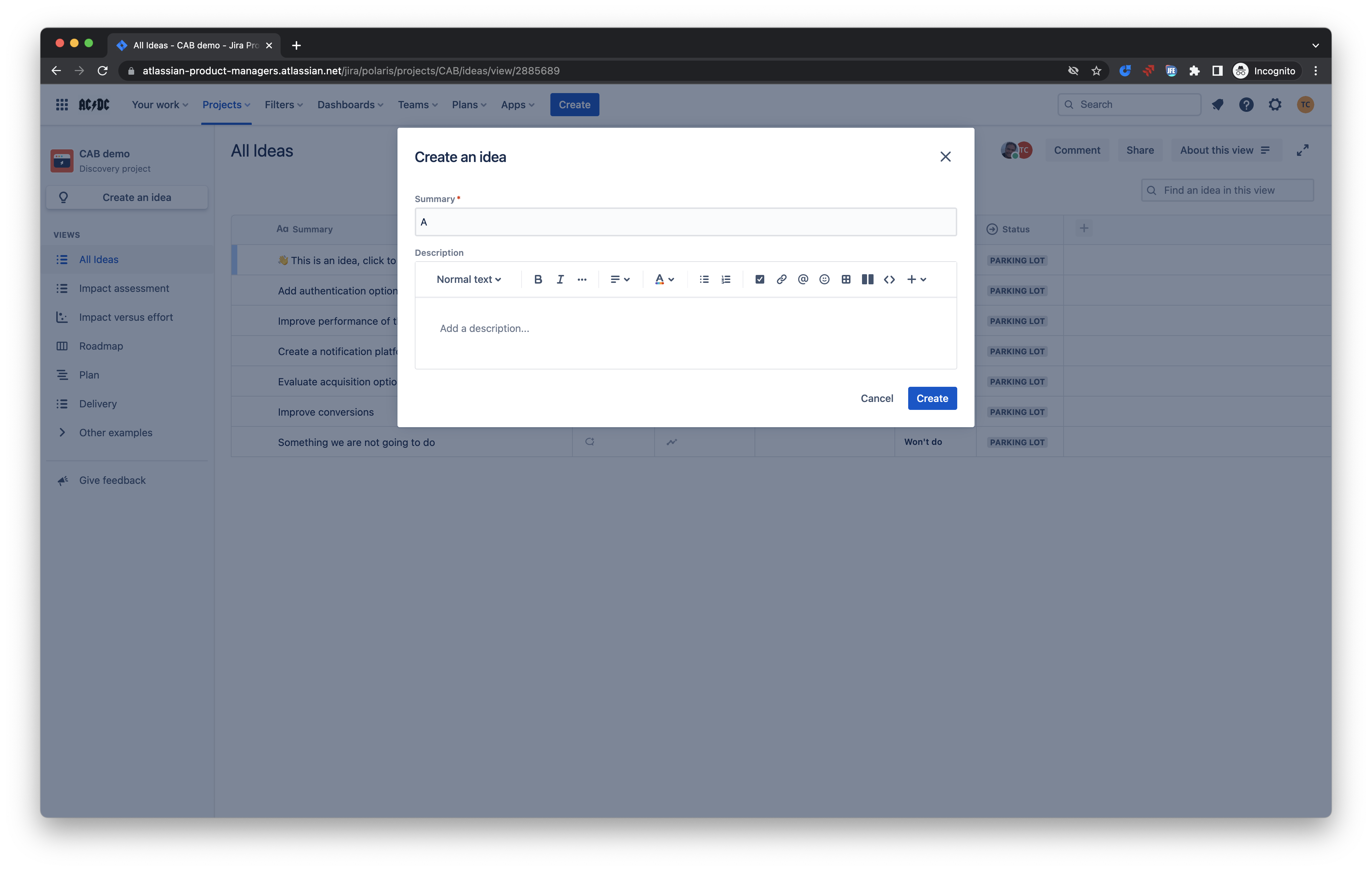 Letting contributors create ideas in a Jira Produc... - Atlassian Community