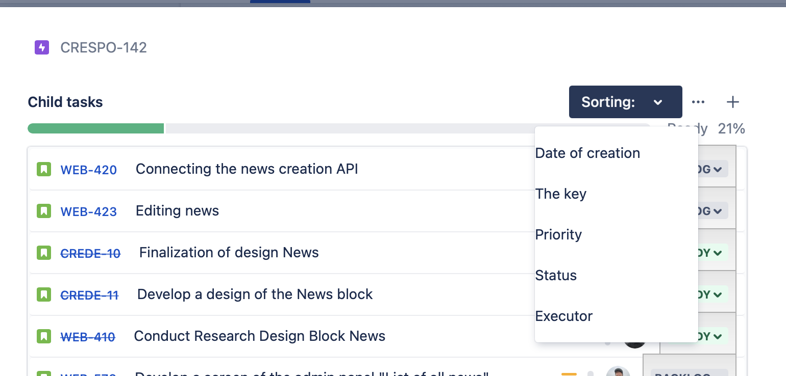 how do I add other sorting options inside the task...