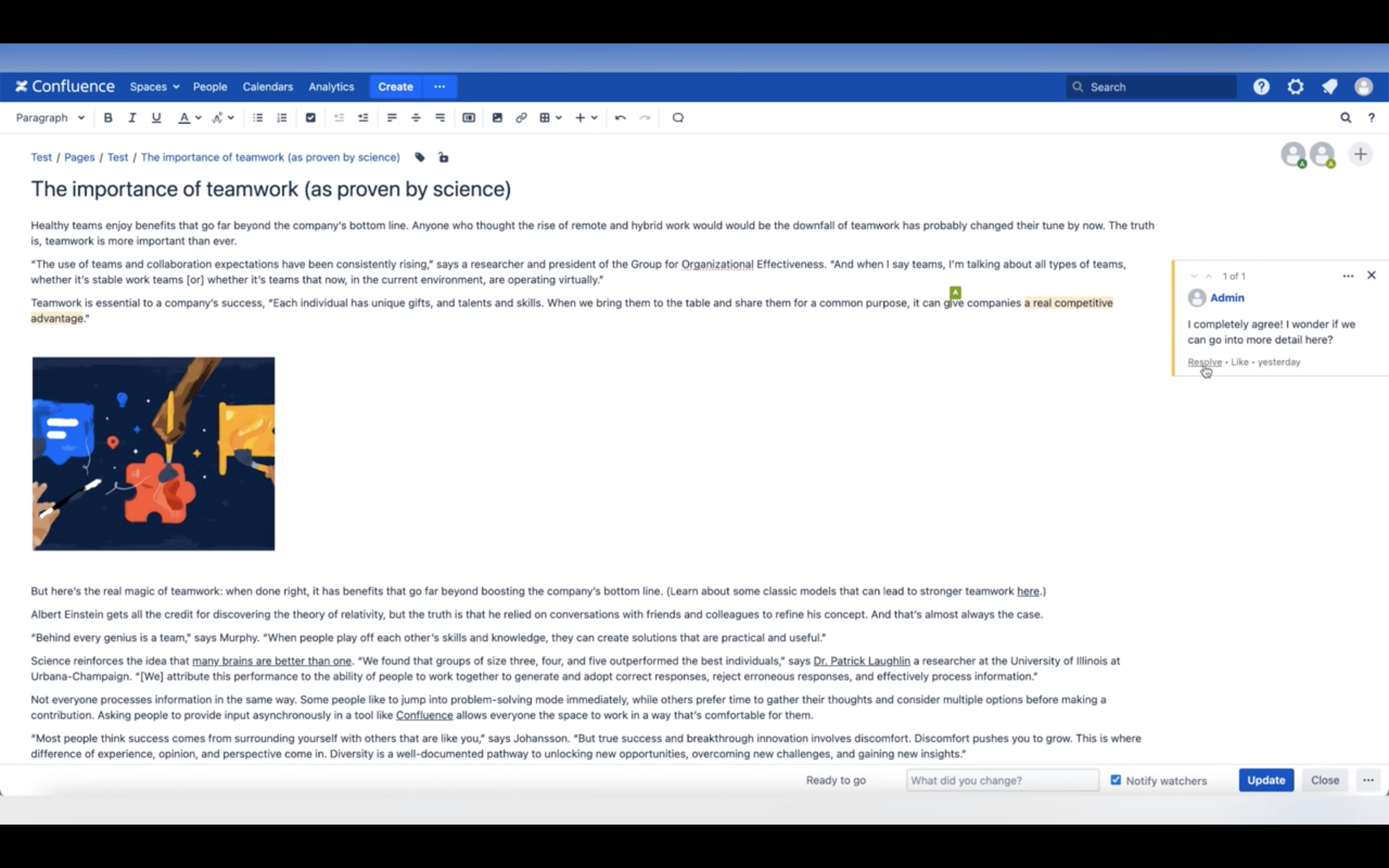 Confluence Data Center inline comments in edit mode demo