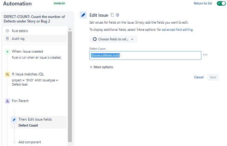 Count number of 'Defect-Task' under Parent and add...