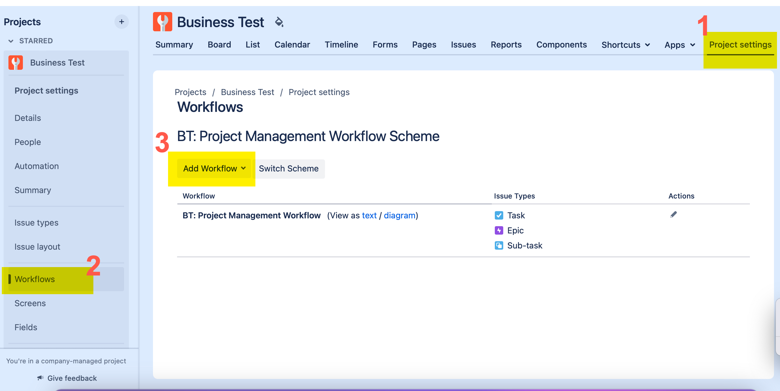 How can I set different status to subtasks?