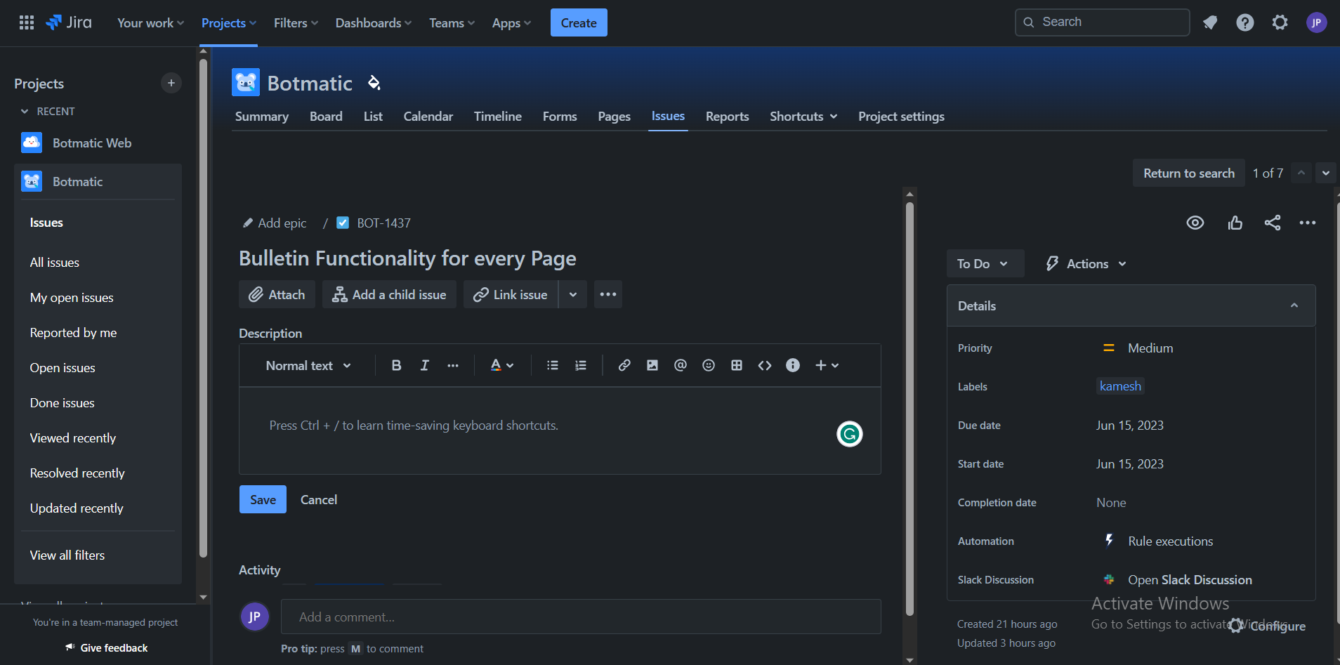 when I add a new tasks in my jira work management ...