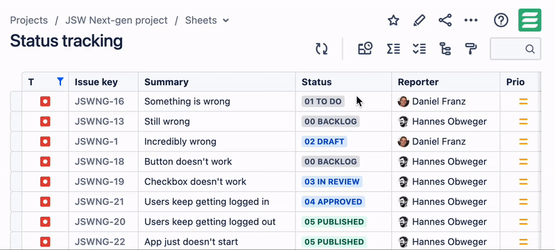 How to order tickets by status in filter