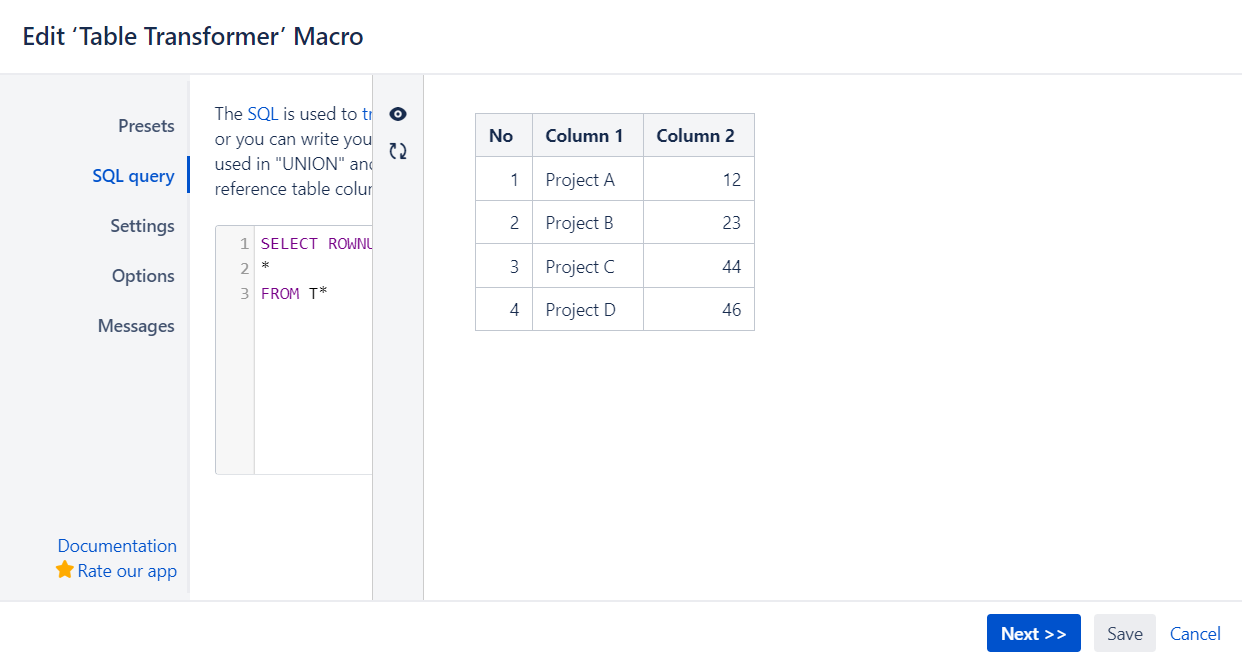 How to get a auto numbered column in a table trans...