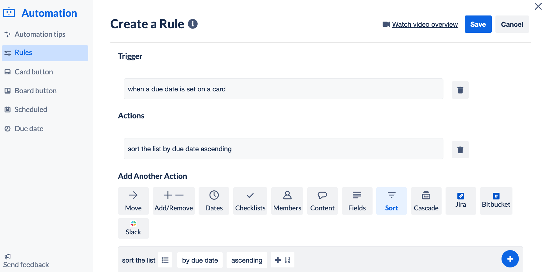 Rule for sorting cards in chronological order?