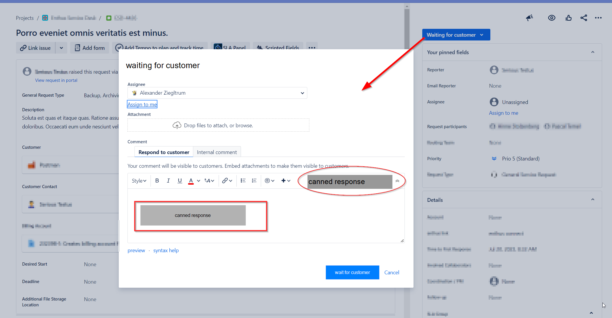 Canned responses in the transition screen