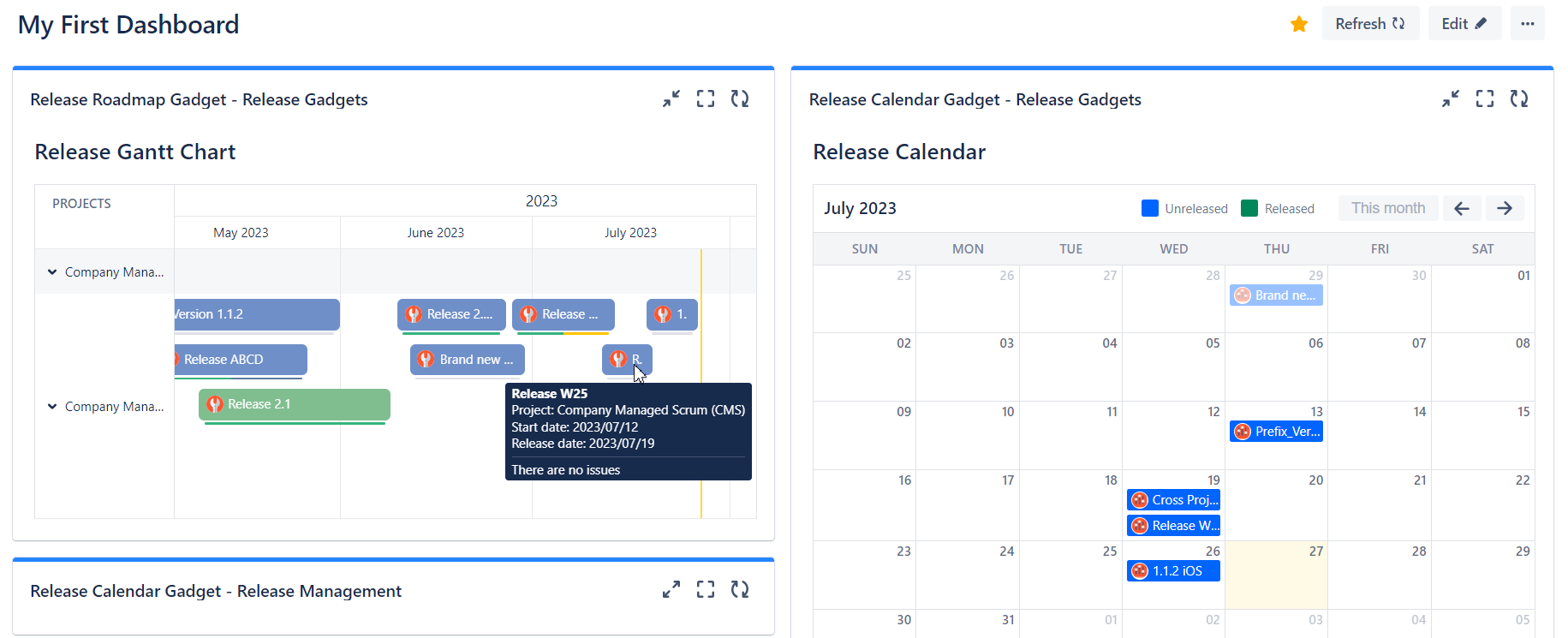 Releases in different views