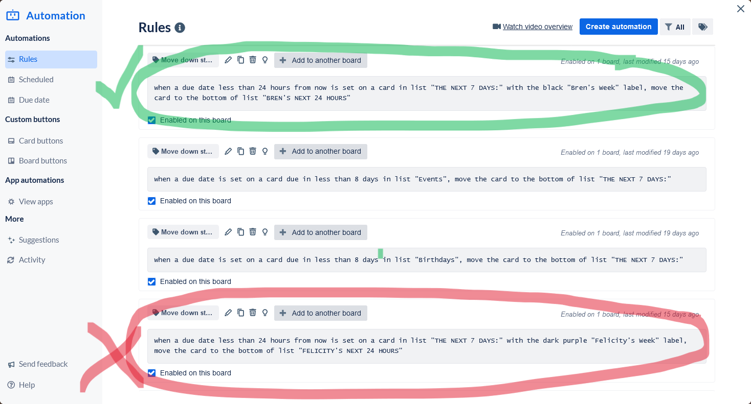 Solved: 3 Nearly Identical Butler Rules, but only one work...