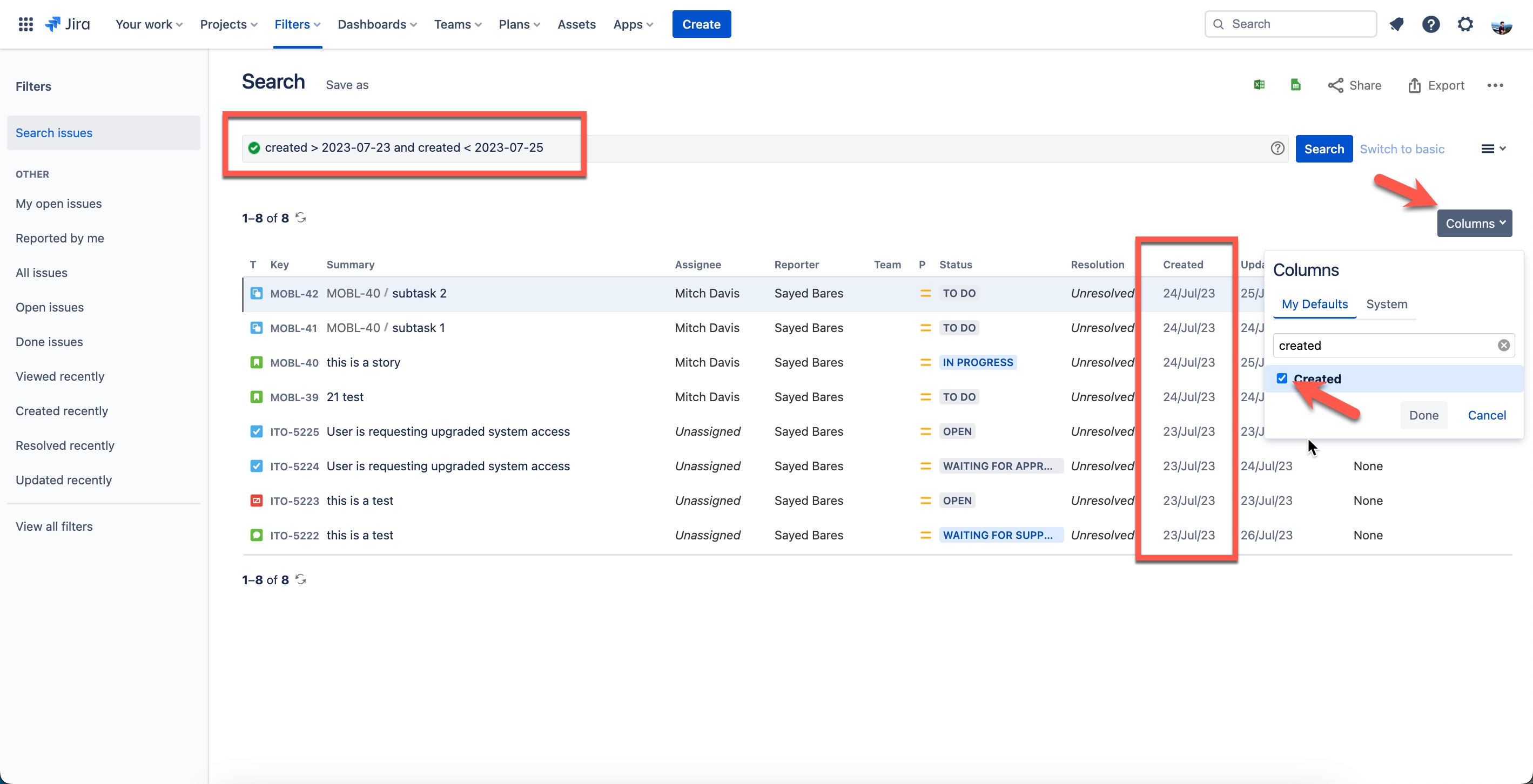 How do we create a filter to show the time (of day...