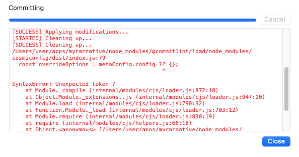 Cannot commit files, @commitlint error