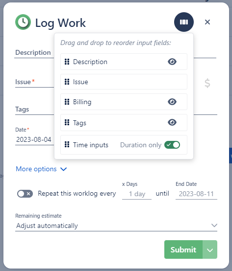 how to make work log description mandatory?