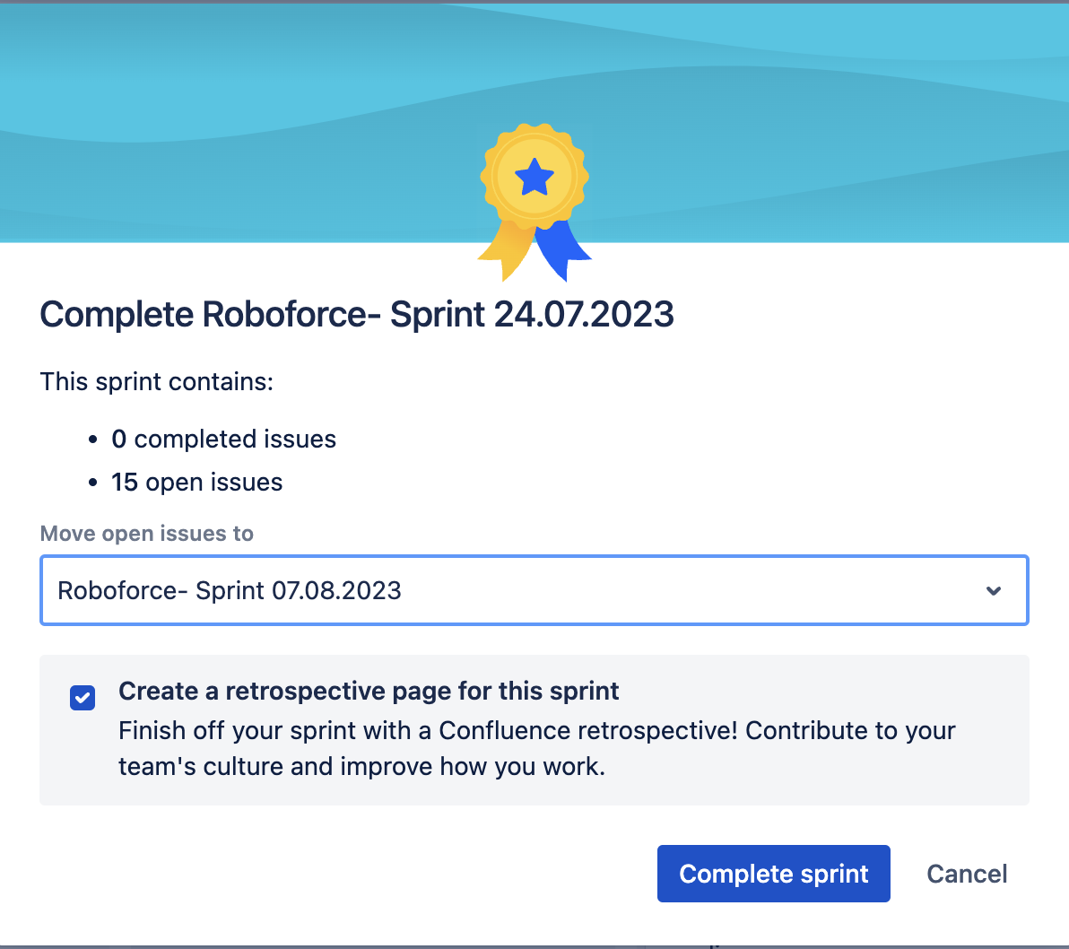 when ı clicked the "complete the sprint", complet...
