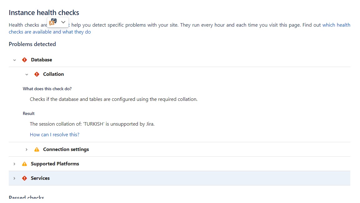 health checks database collation about