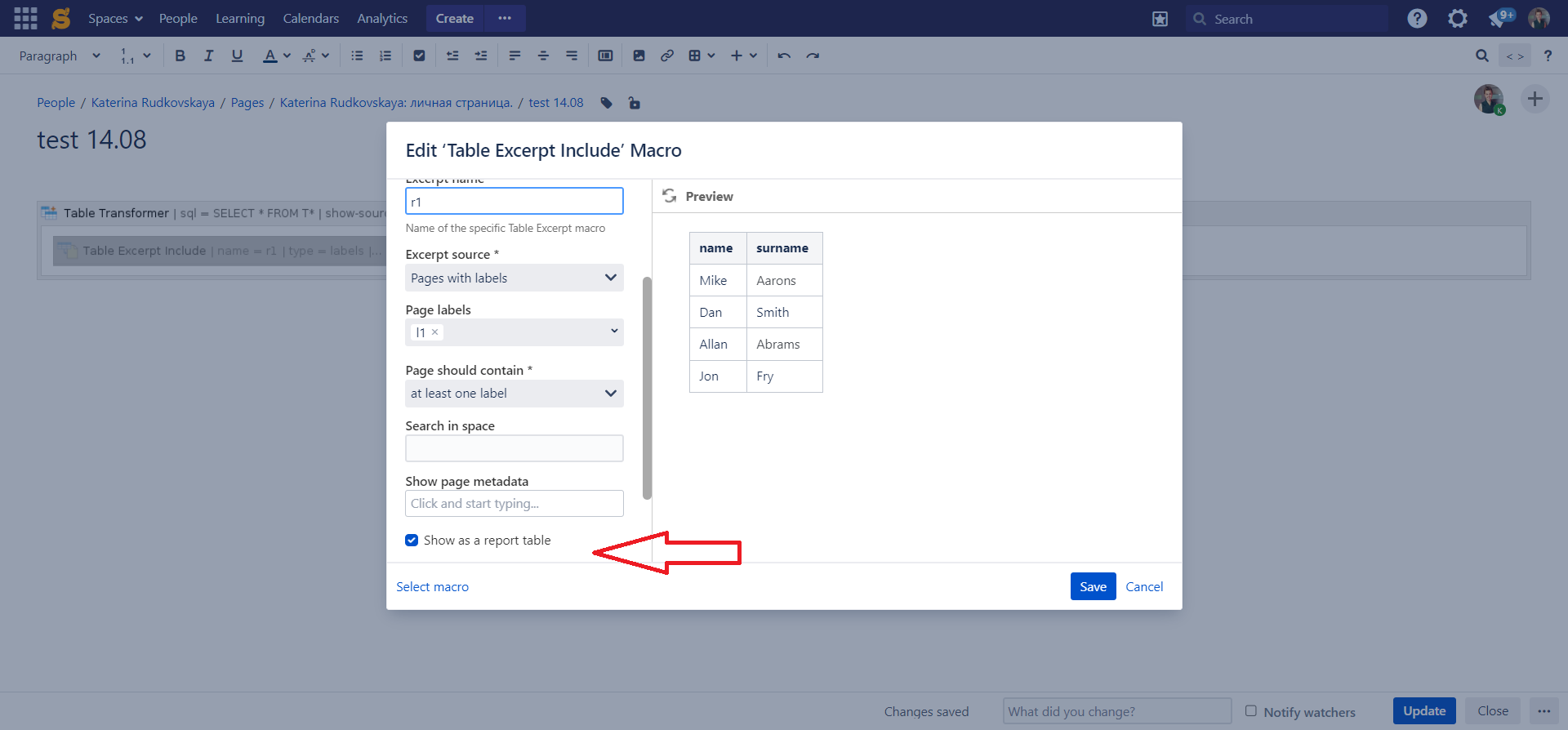 Pull data from a table column on one page into a t...