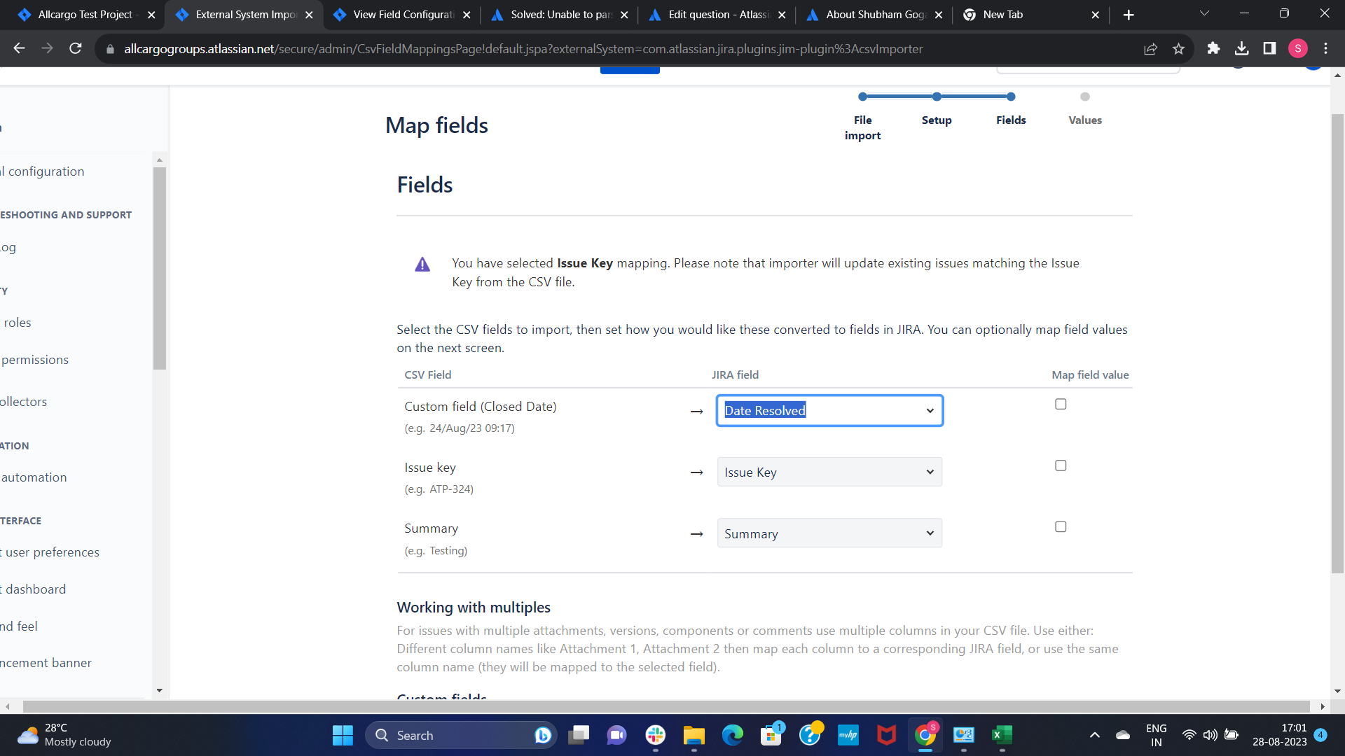 Not able to see mapped Jira field on my issue scre...