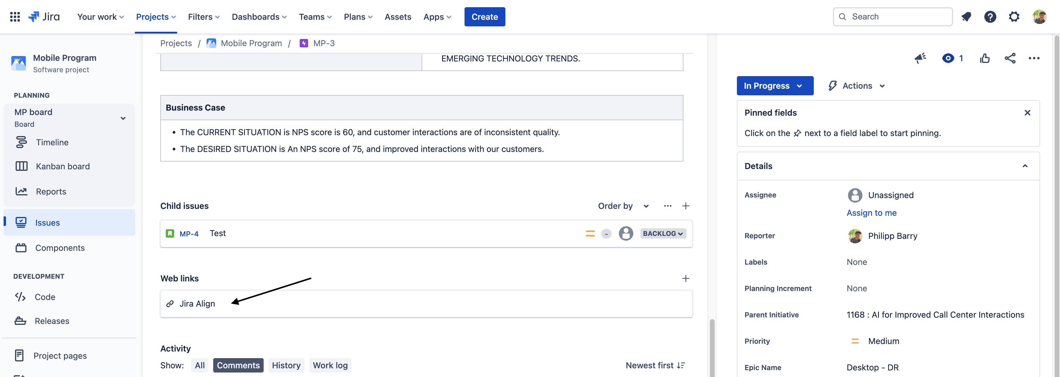 Solved: what field or link on Jira issue detail screen tak...