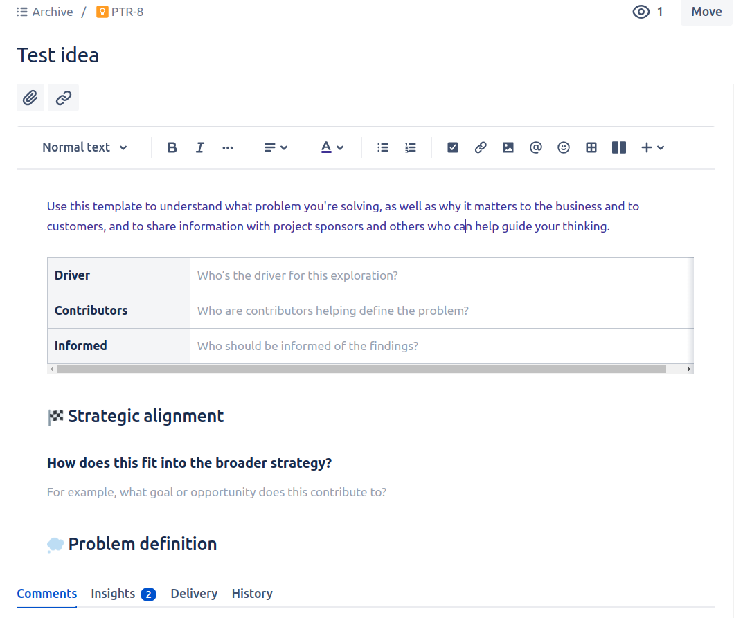 inline comments in Product Discovery Idea Descript...