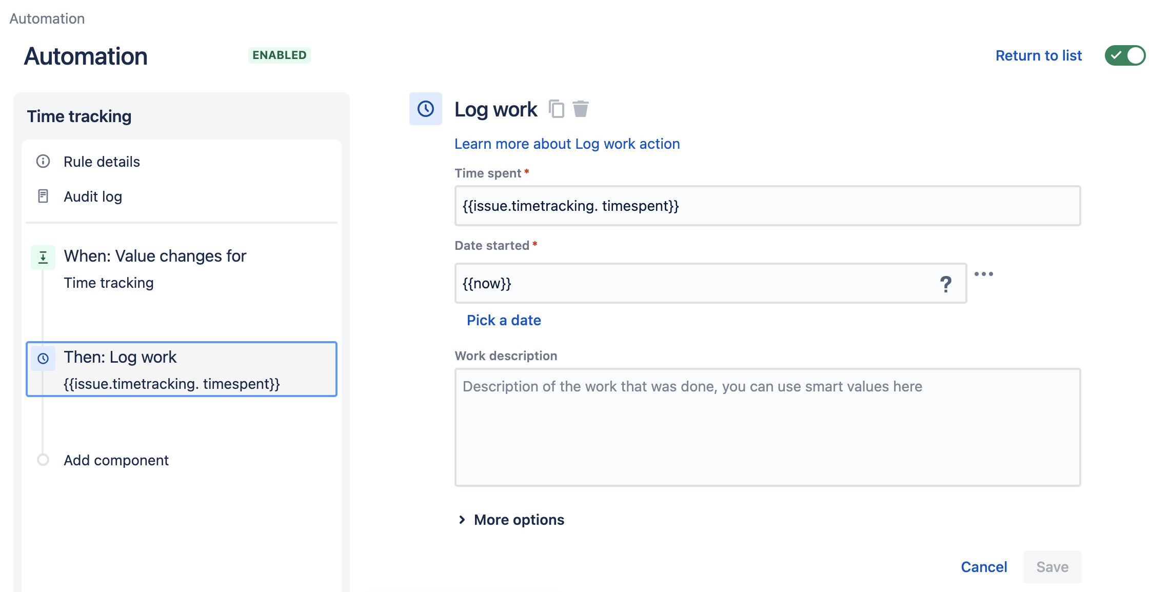 Automation: Time spent to log work