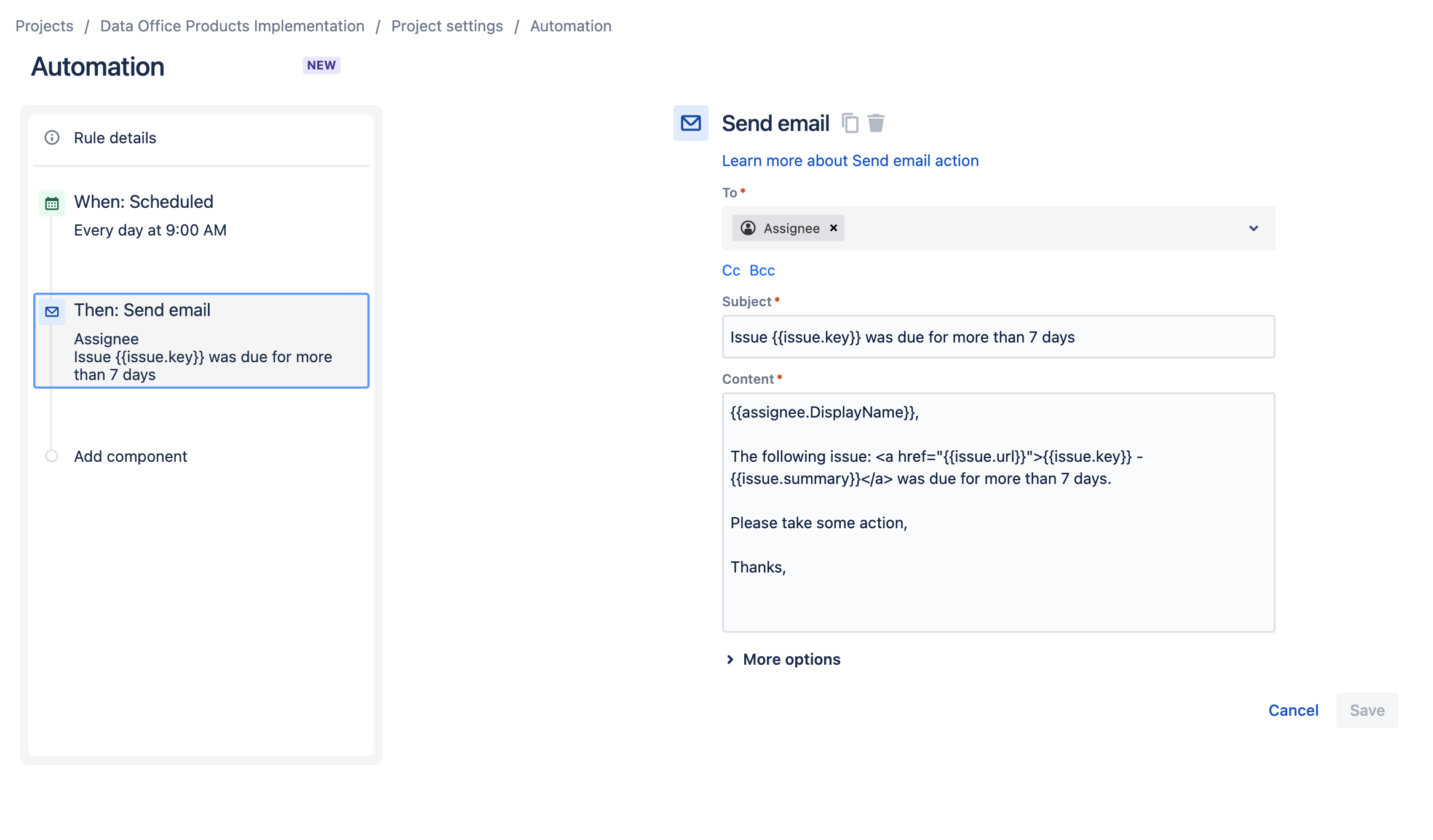 Automation rule for tickets with Due date in past