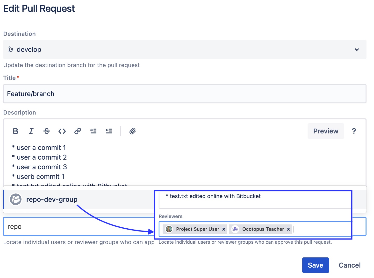 Bitbucket: Pull Request reviewers