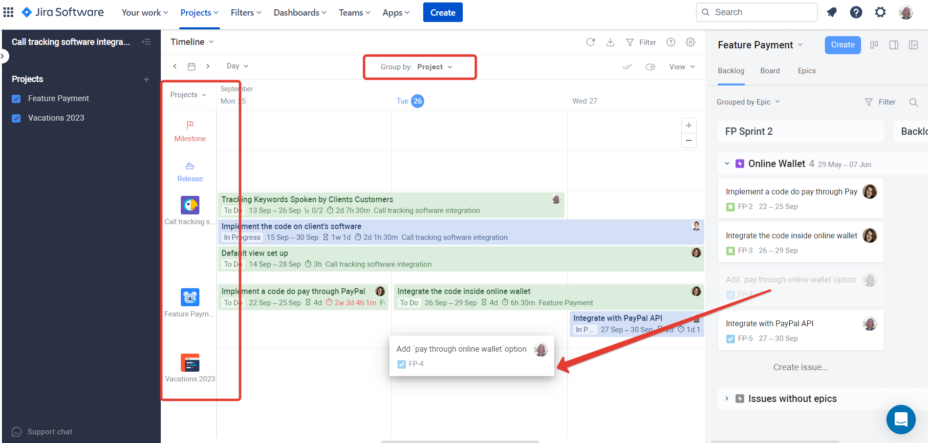 Calendar view