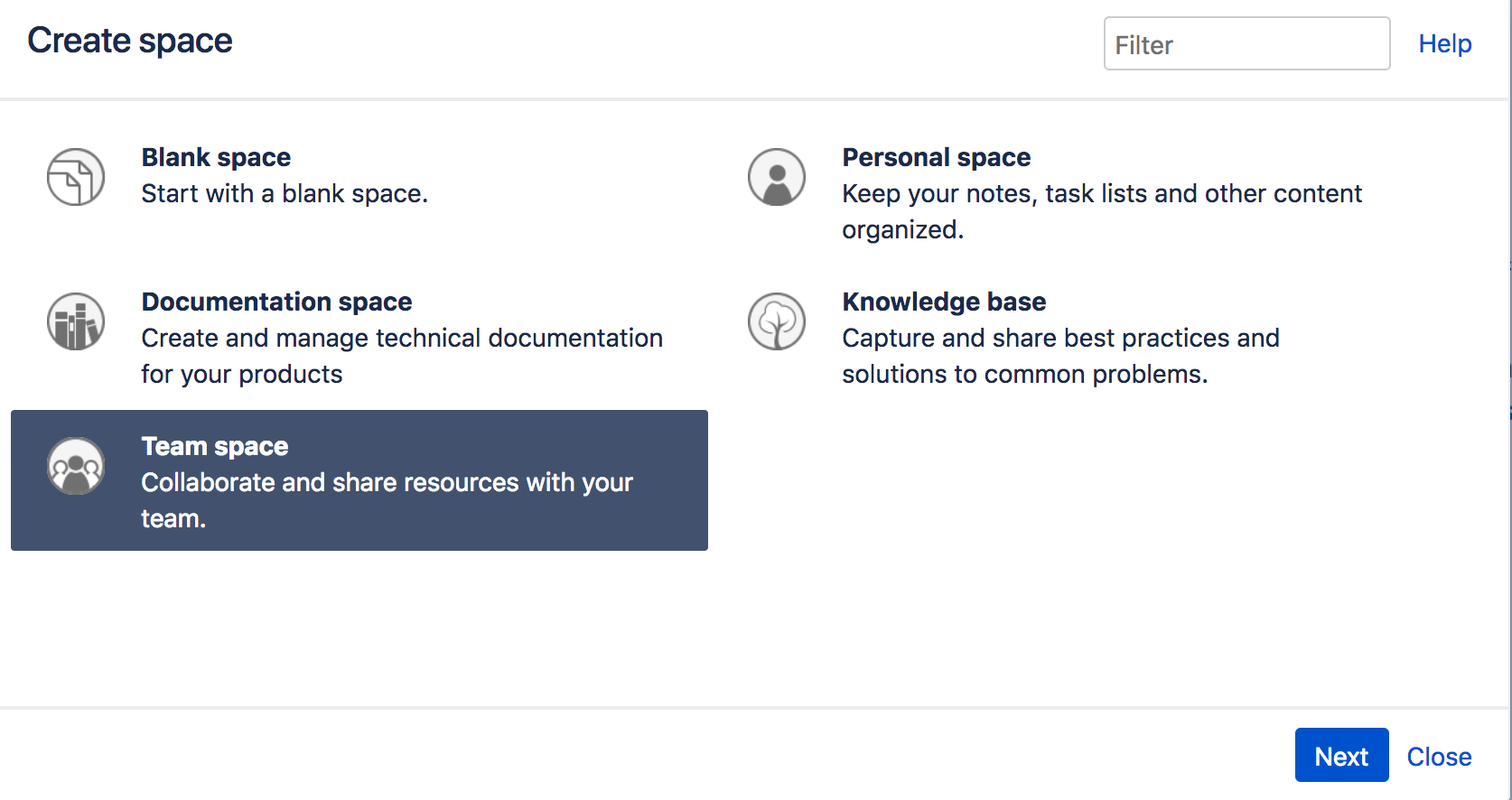 New to Confluence, How do I create a team space?