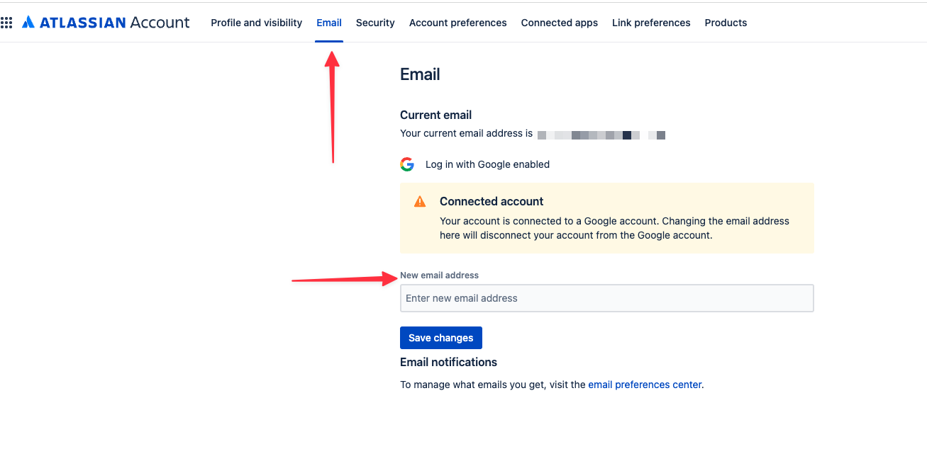 Changing the email address
