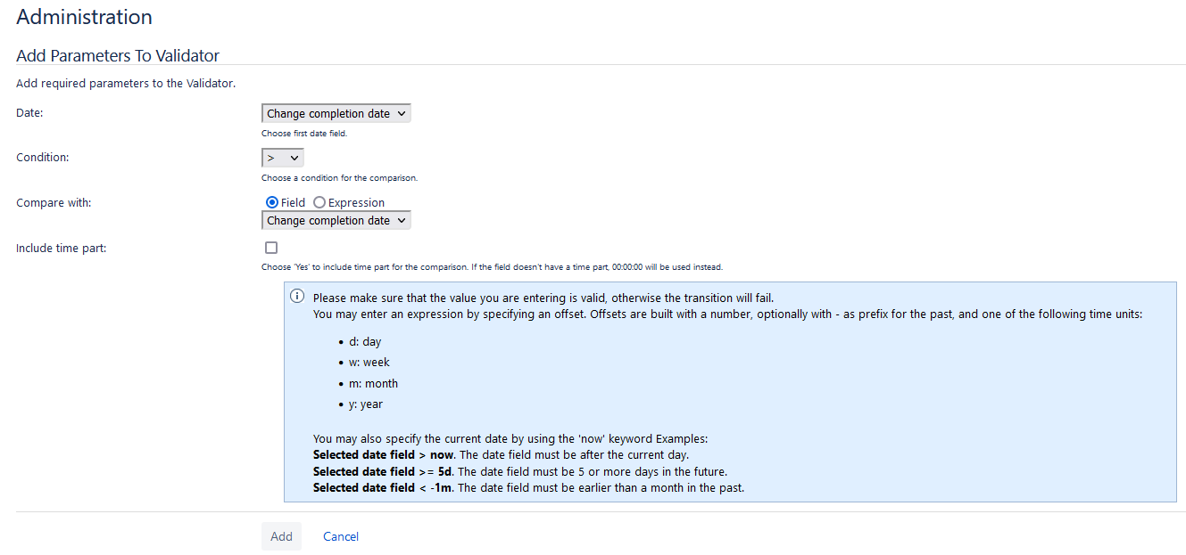 Date field validation using Jira workflow validato...