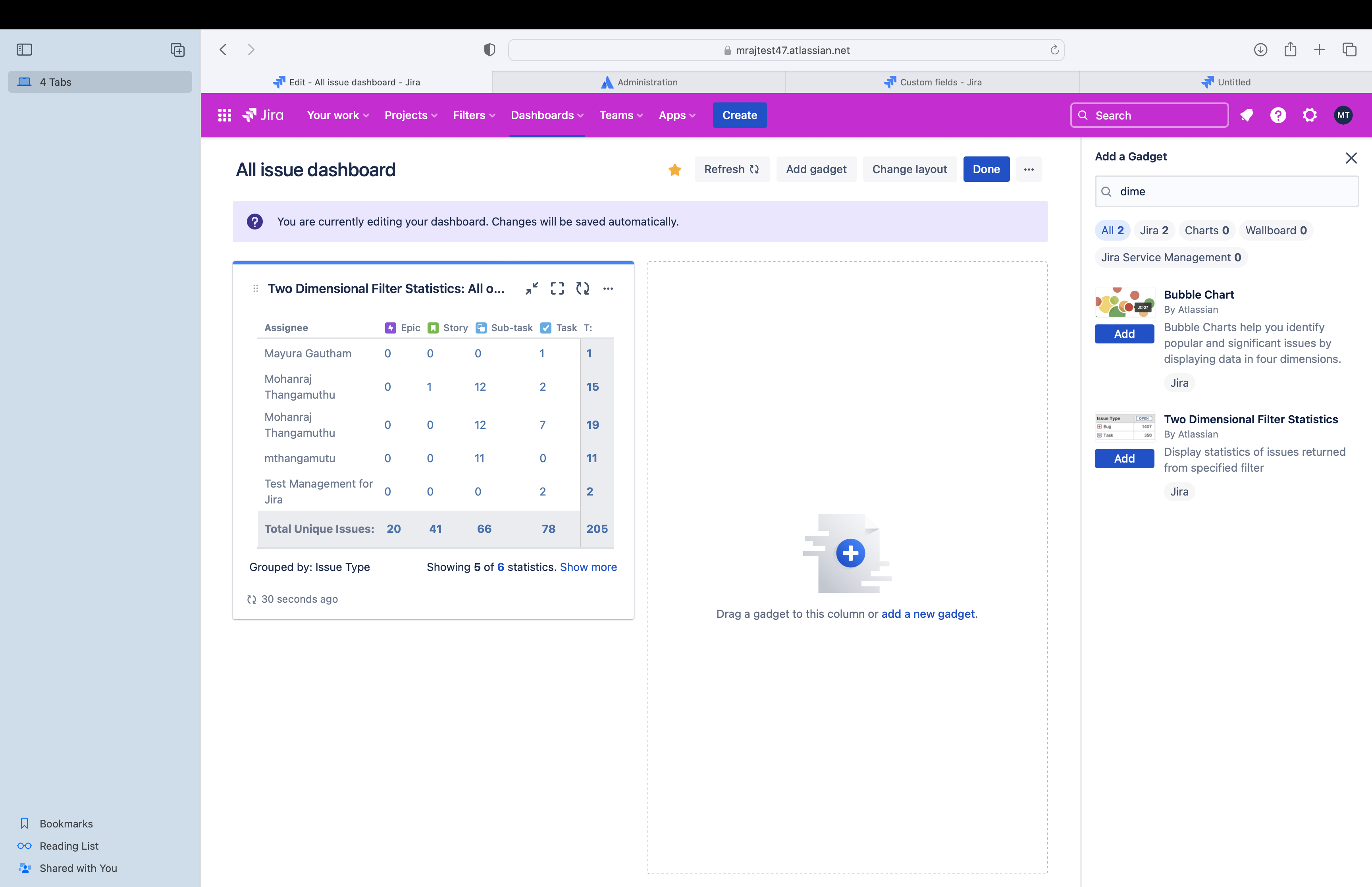 Tableau de bord - stat par epic/story/sous tache e...