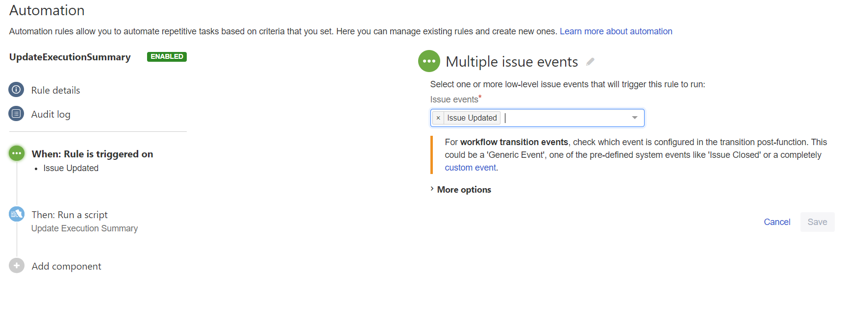 The automation rule fired when an event executed l...